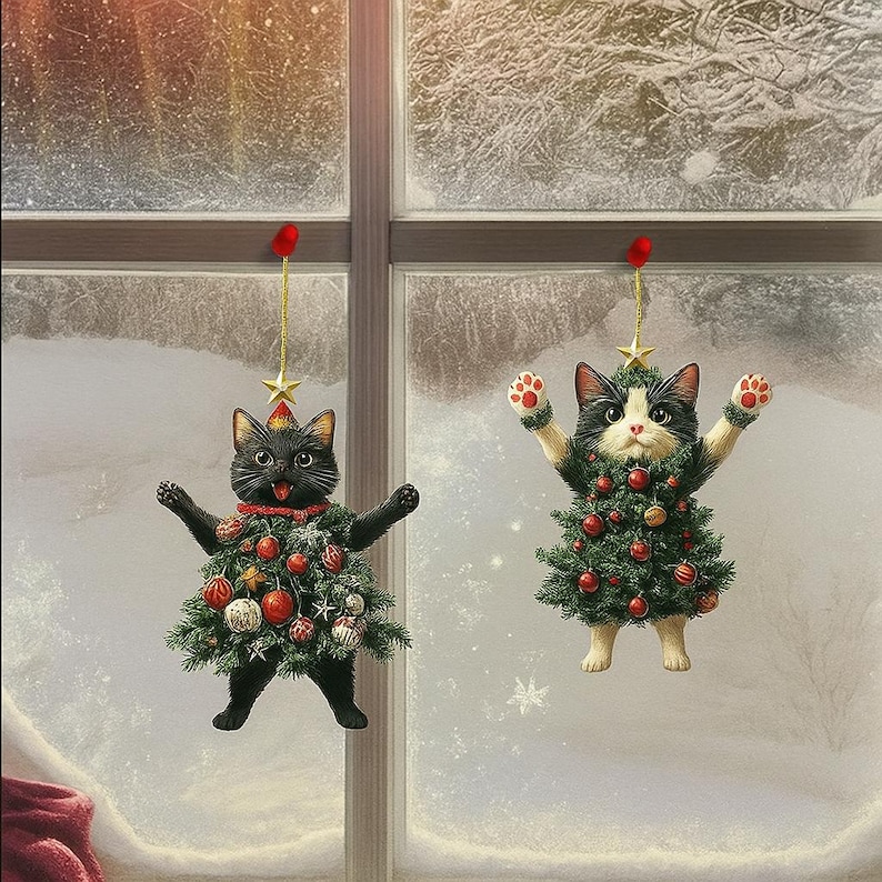 Cat Christmas Tree Ornament | Funny Xmas Hanging Decor - Etsy Australia