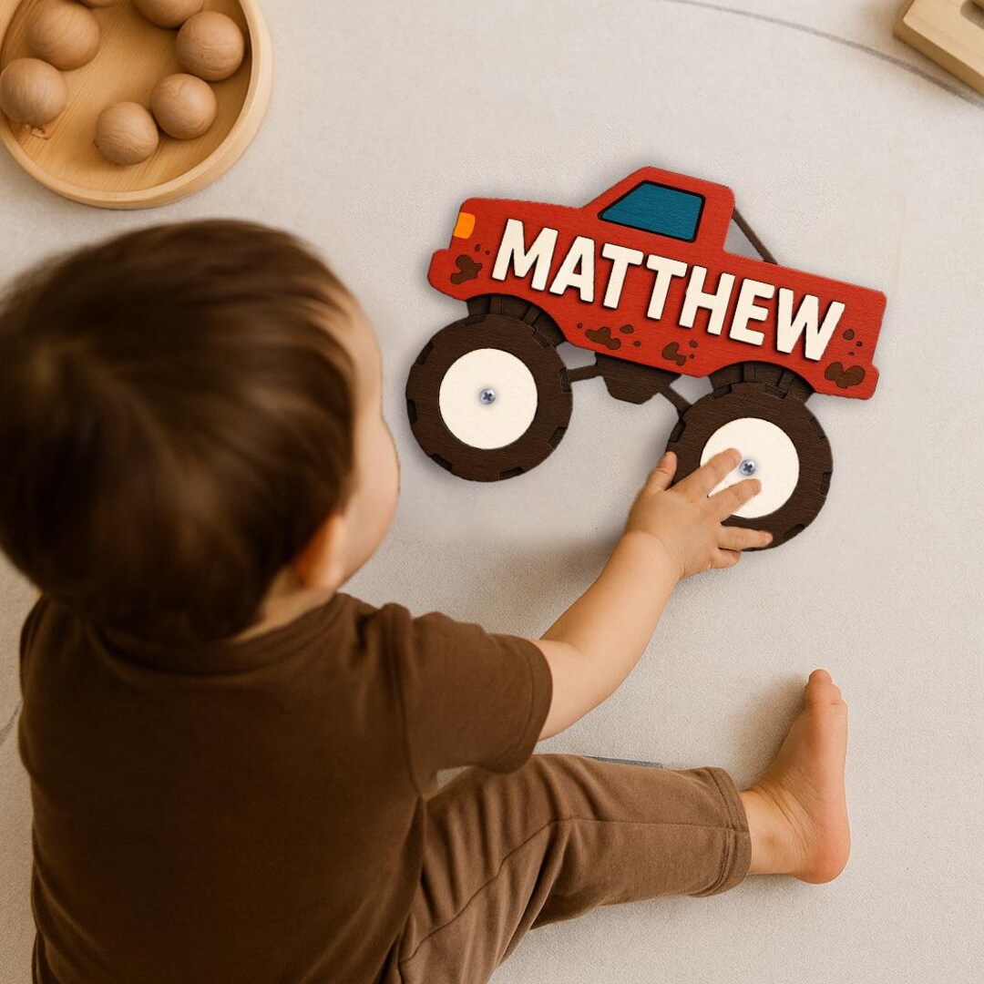 Monster Truck Name Puzzle Personalized Busy Board Custom Wooden Puzzle ...