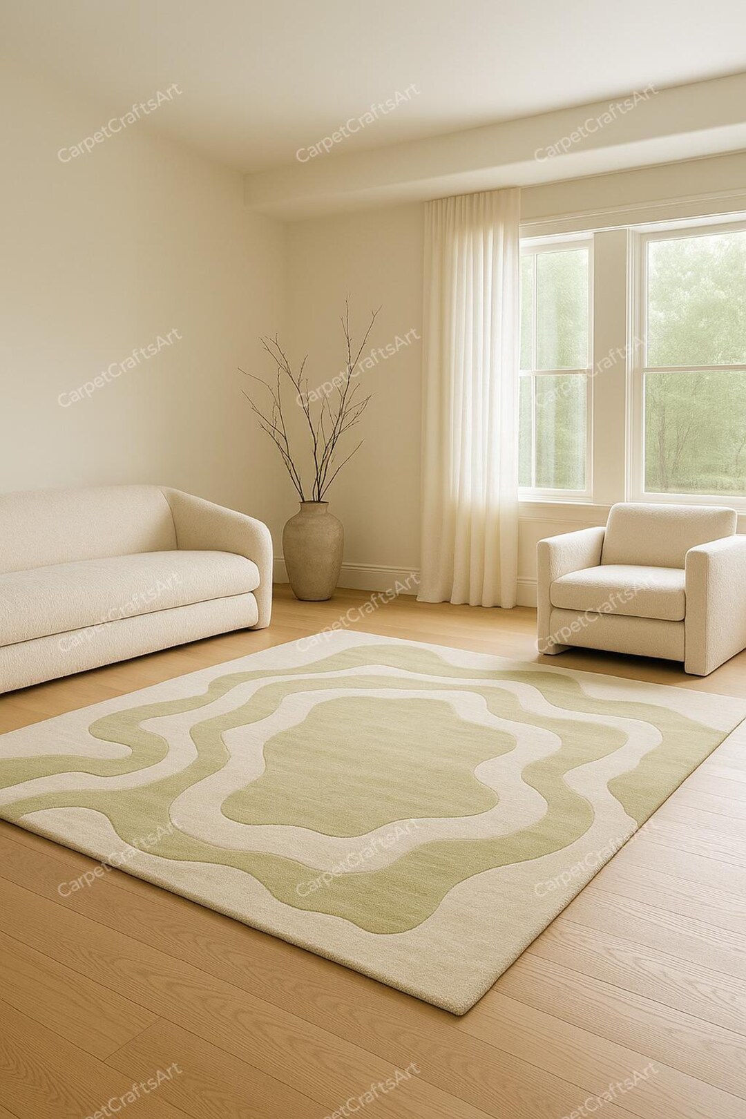 Modern Abstract Wave Rug – Handmade Wool Area Carpet for Living Room ...