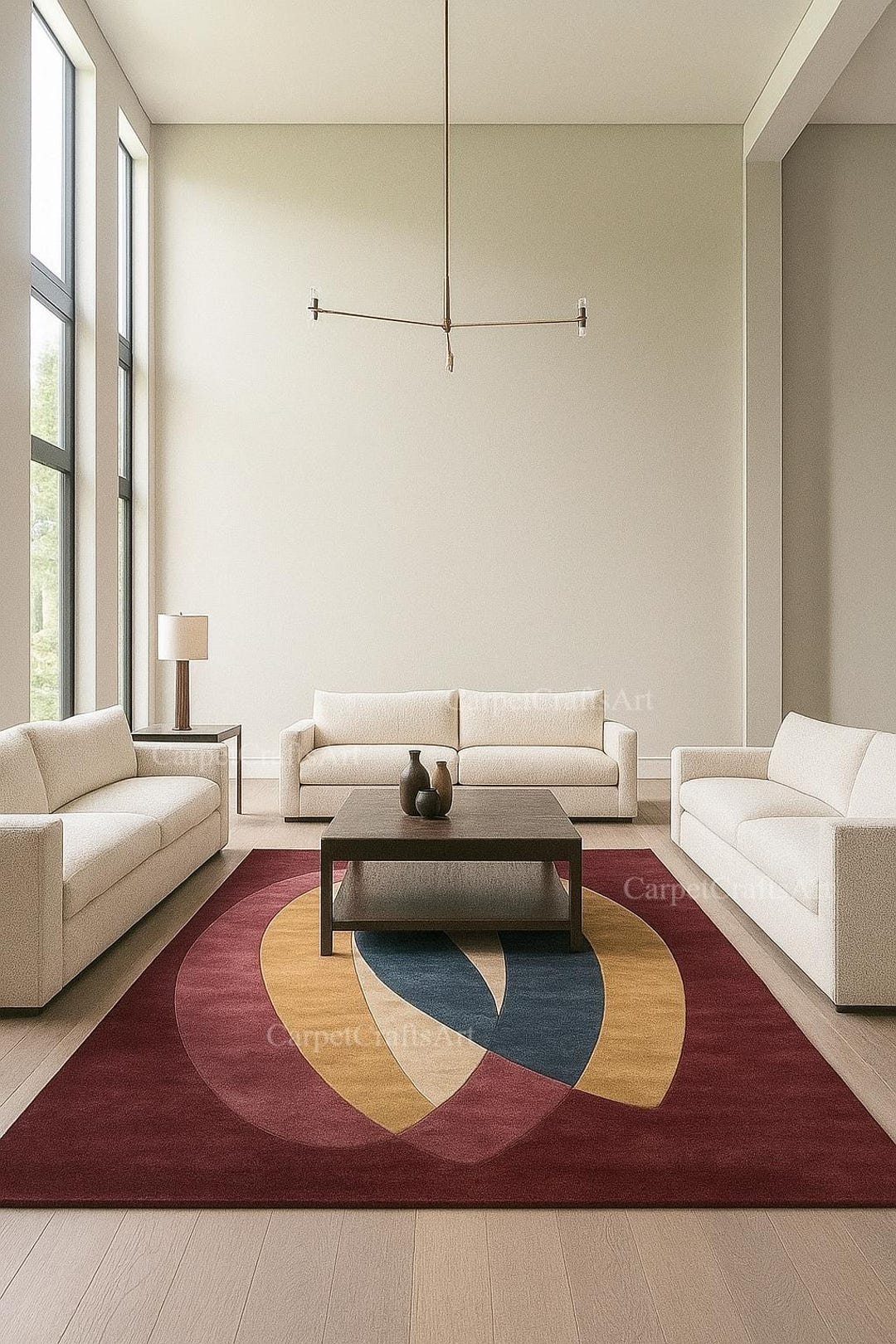 7x6 Modern Abstract Area Rug – Burgundy, Mustard & Navy Geometric ...