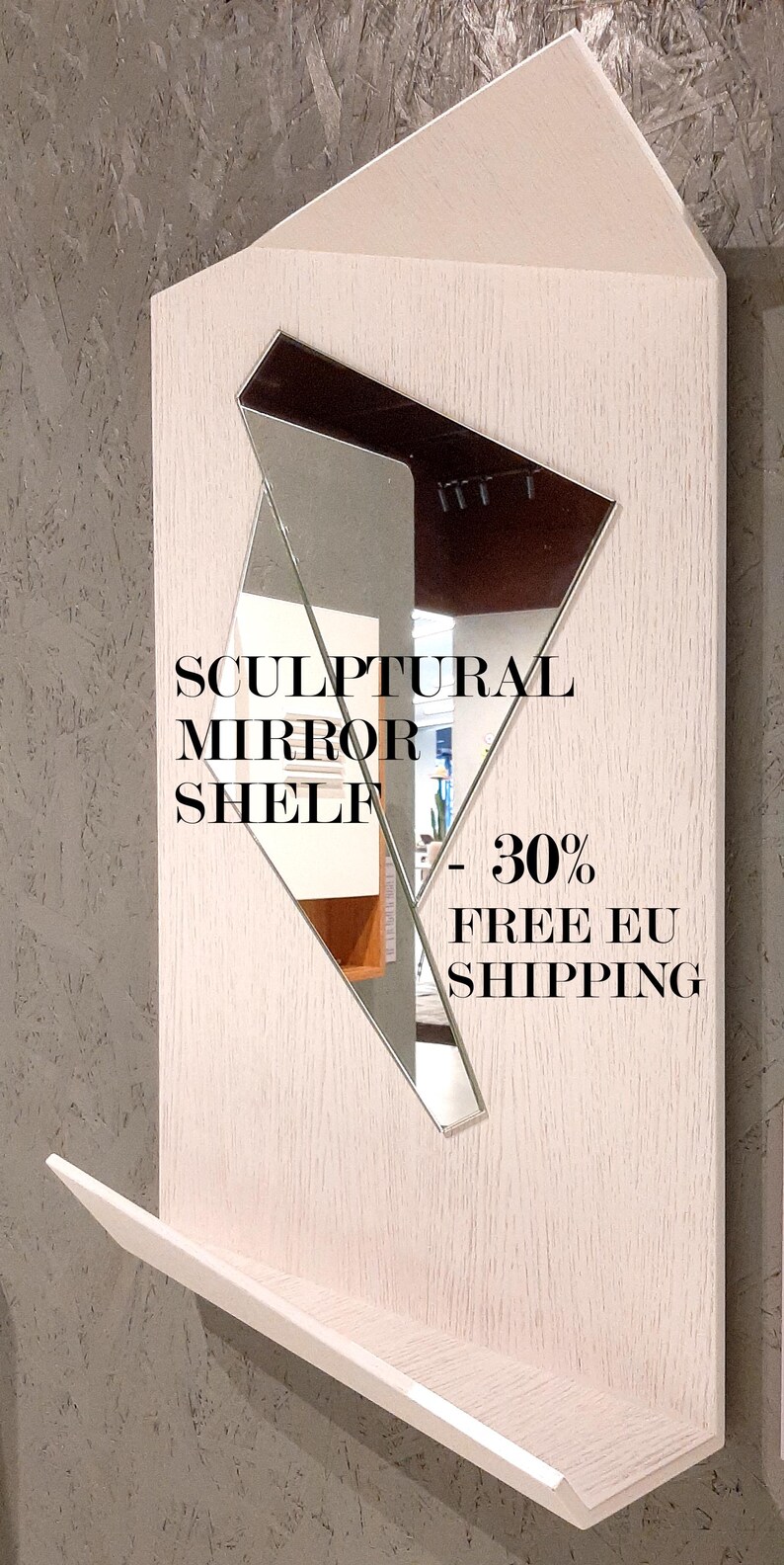 Oak Mirror Shelf – Floating Wall Shelf With Mirror, Minimalist Entryway ...