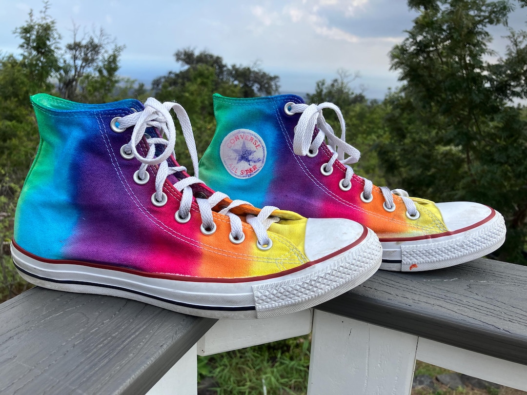 Tie Dye Rainbow Converse High Tops | Men's 9 Women's 11 Upcycled - Etsy
