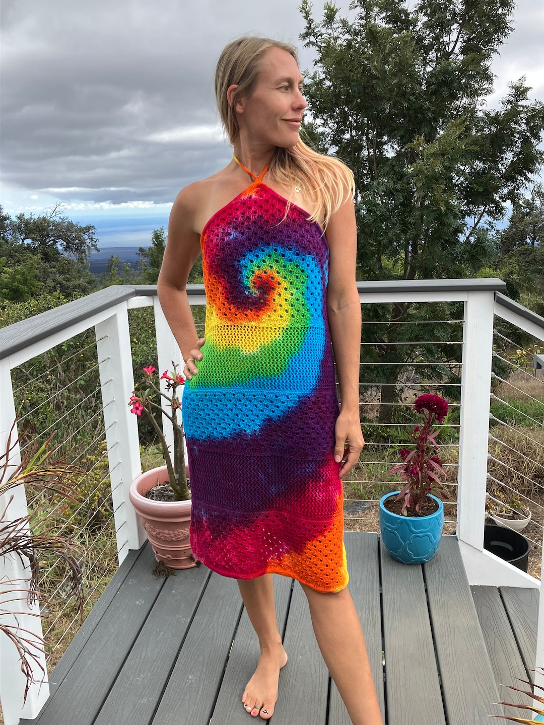 Tie Dye Rainbow Halter Crochet Dress Size Large - Etsy