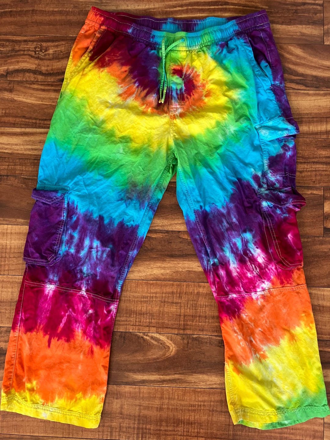 Tie Dye Rainbow Cargo Pants | Women's Size XL Wide Leg - Etsy