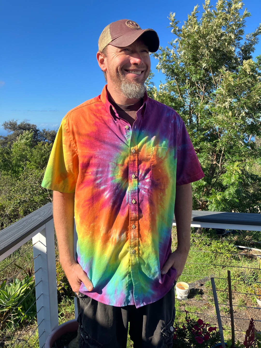 Tie Dye Rainbow Men's Button up Short Sleeve Shirt | Men's Size XL - Etsy