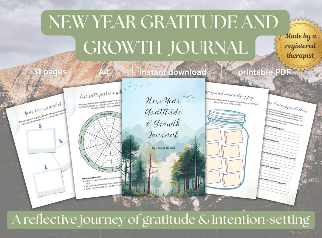 Printable New Year Gratitude and Growth Journal: Therapeutic Guided ...