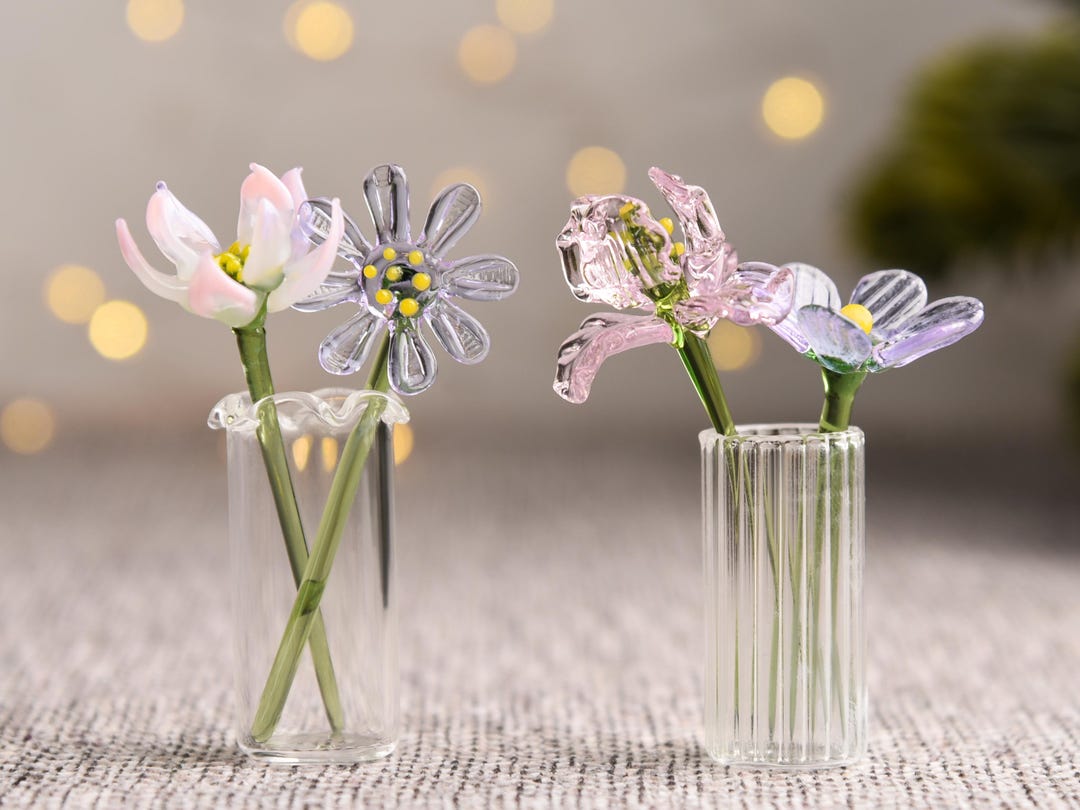 Mini Glass Bouquet Set,mini Floral Figurine,home Decor,glass Birth ...