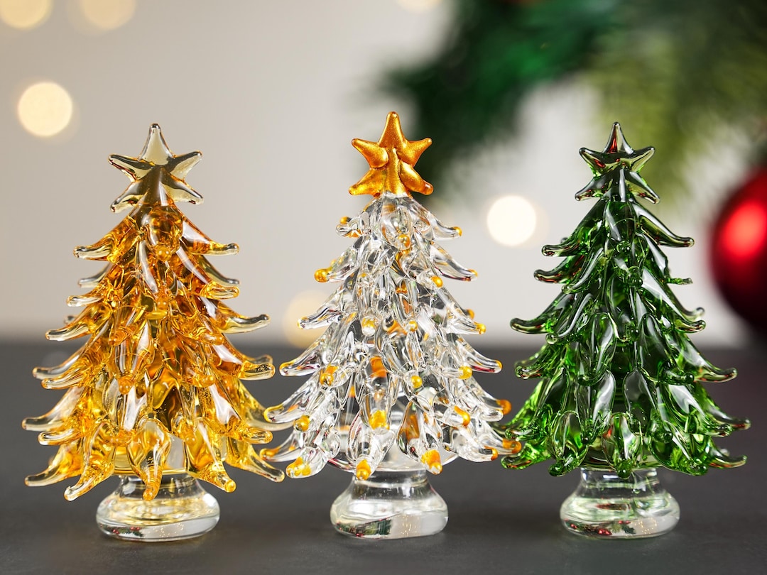 Handmade Stained Glass Christmas Tree Statue,illuminated Crystal Xmas ...