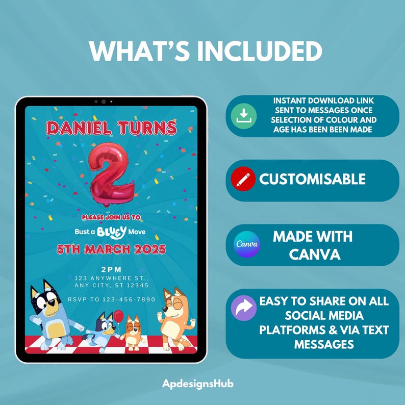 Bluey Birthday Invitation Template | Different Versions Available ...