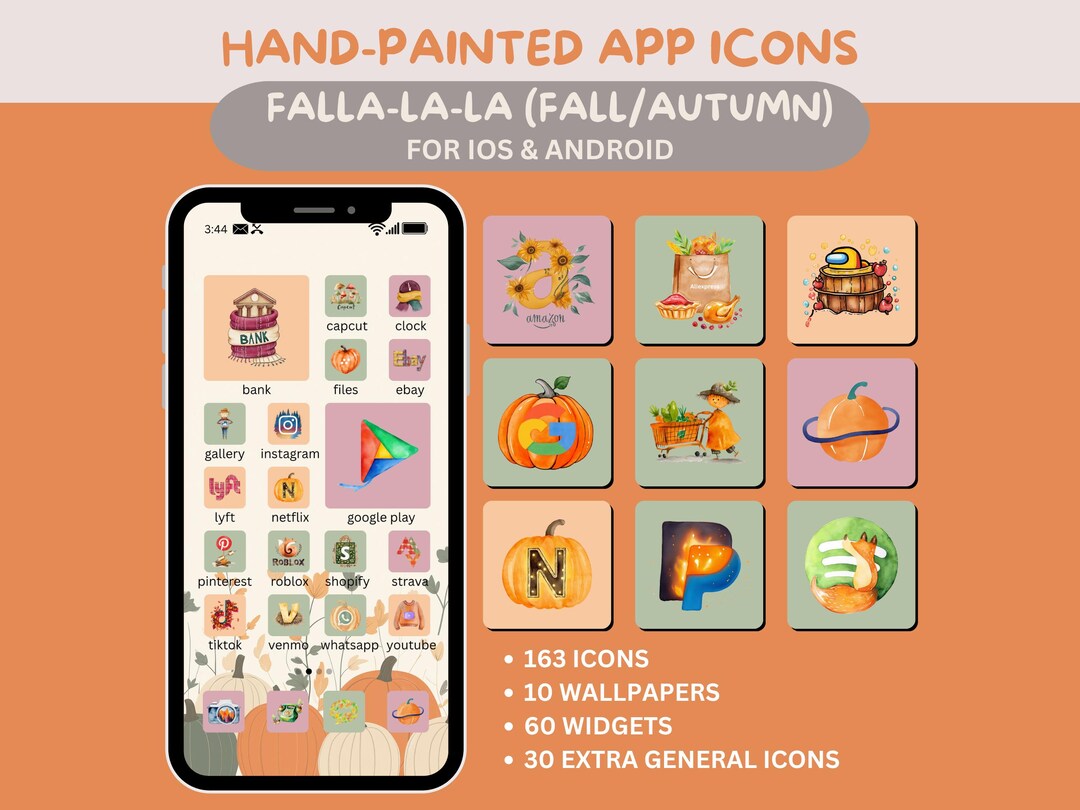 Fall App Icons Hand Drawn Android Theme Cozy Cottagecore Aesthetic Ios ...