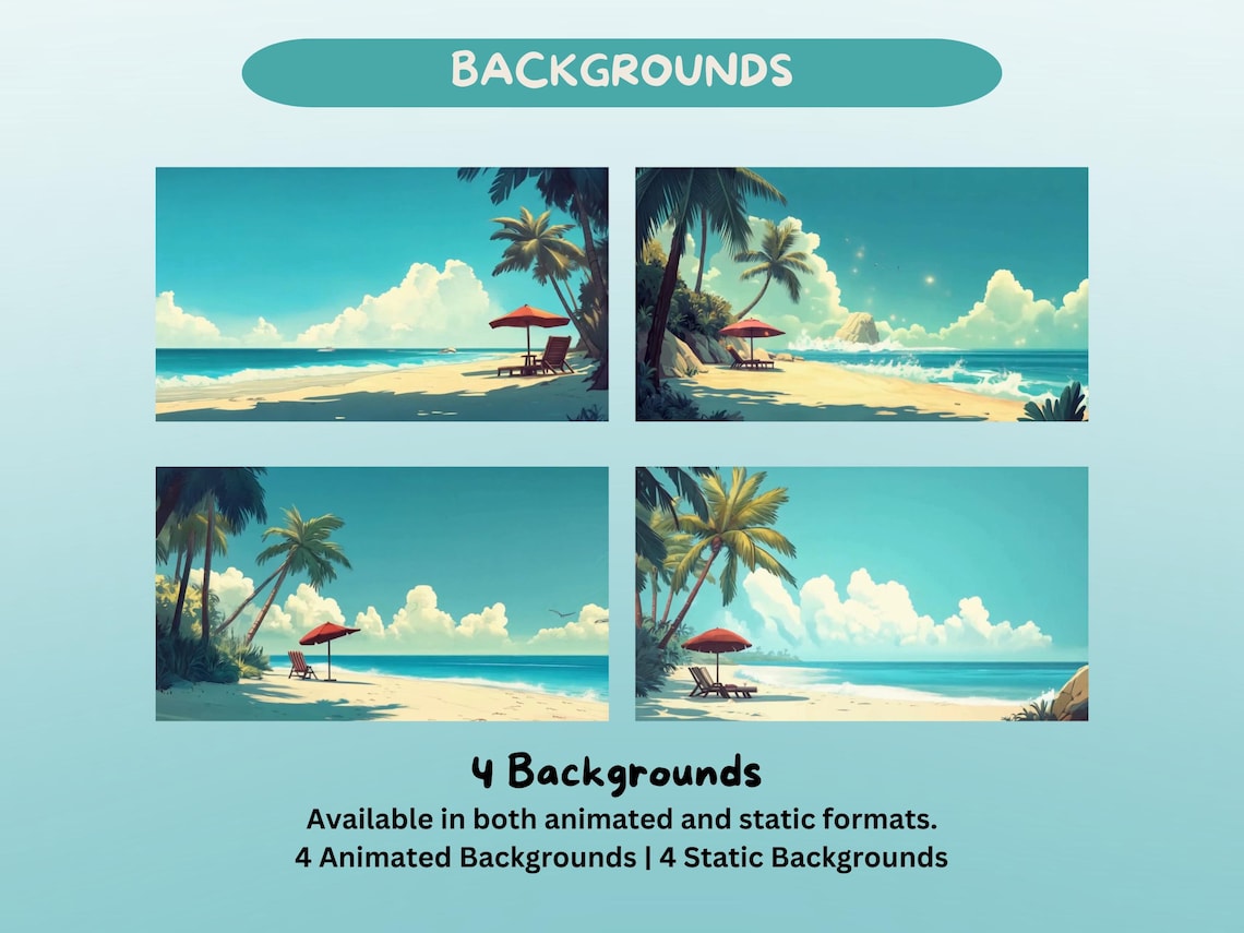 Summer Stream Pack Animated Stream Package Beach Twitch Overlay Vtuber ...