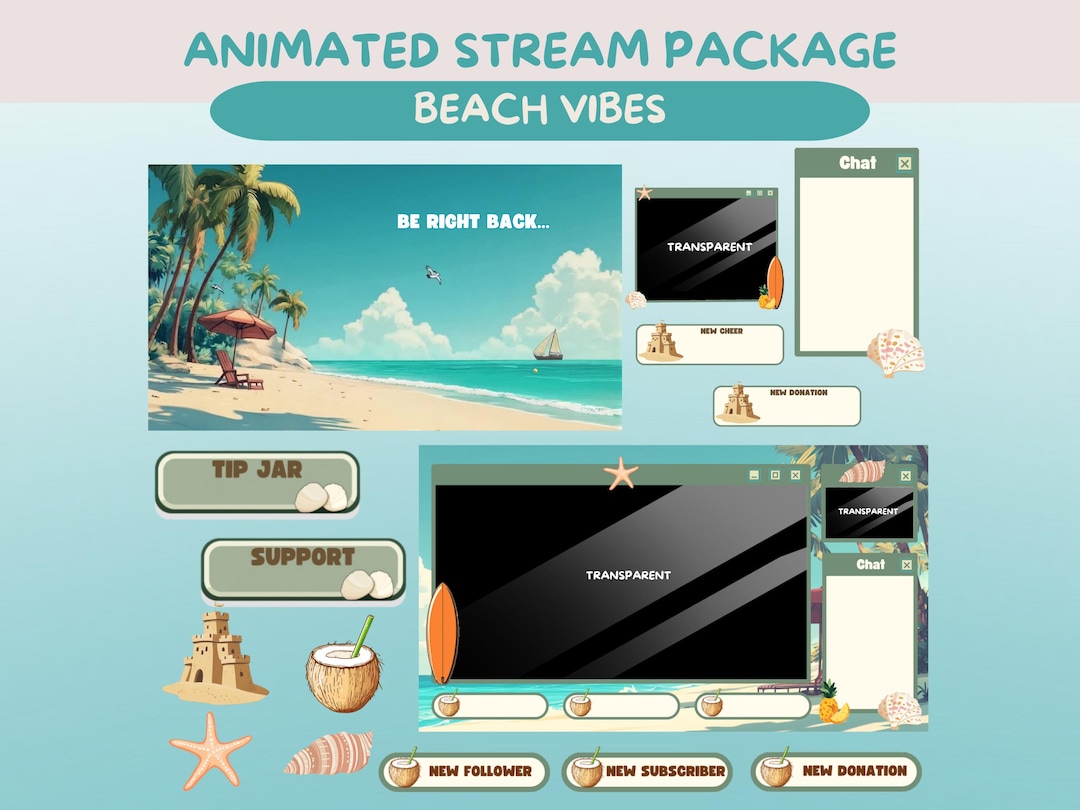 Summer Stream Pack Animated Stream Package Beach Twitch Overlay Vtuber ...