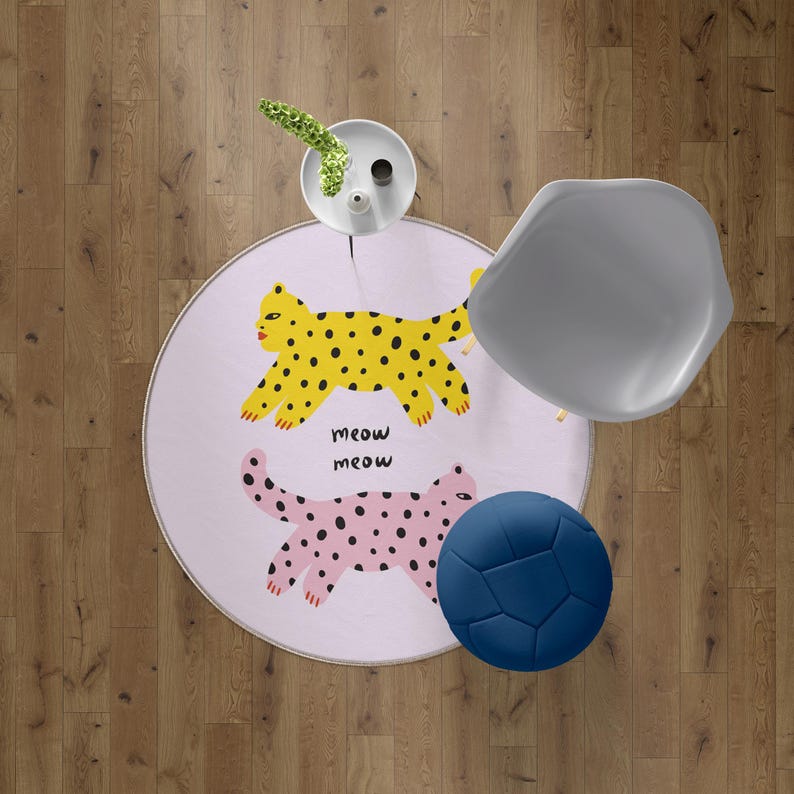 Pink Meow Meow Cat Rug Colorful Spotted Leopard Pattern Area Rug for ...