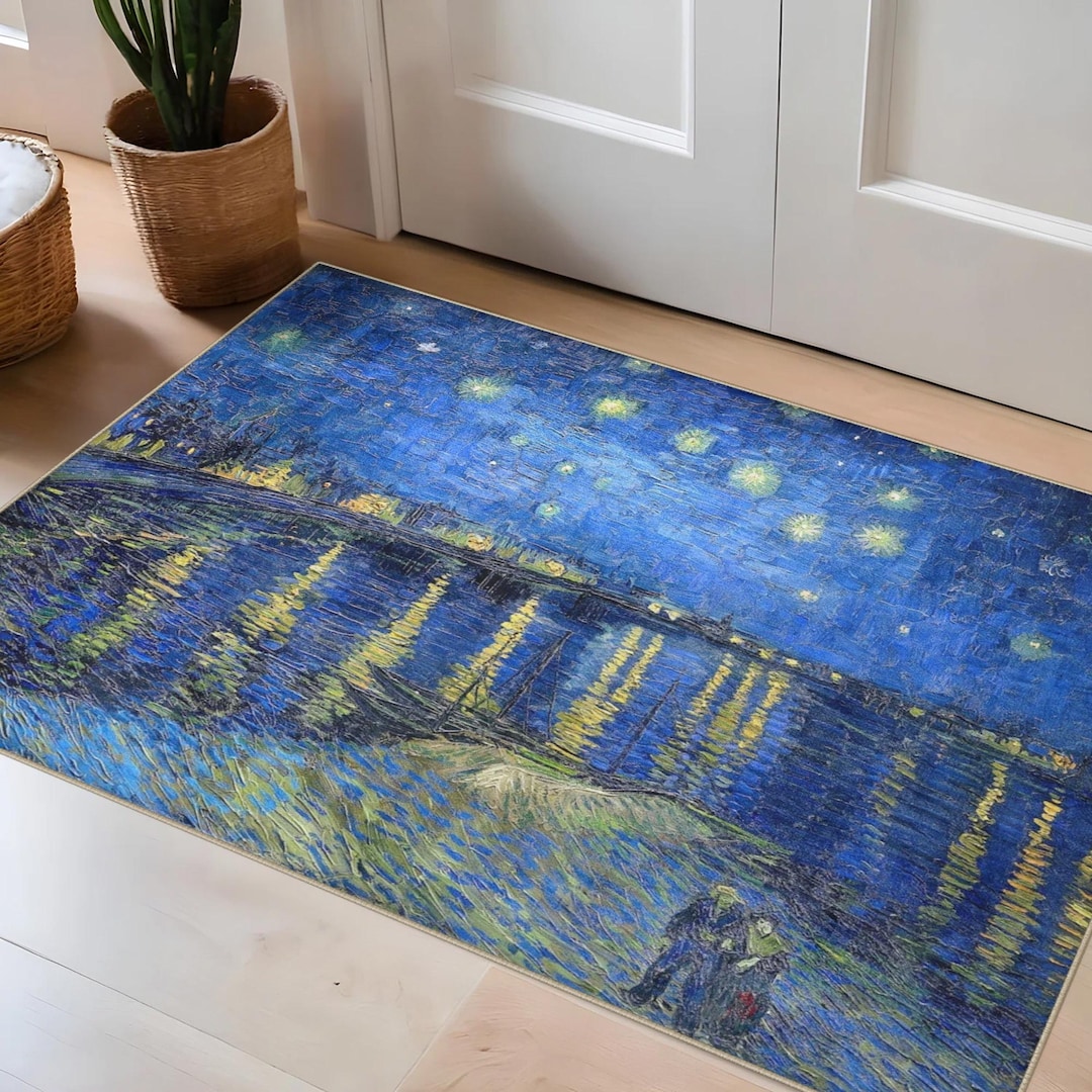 Van Gogh Starry Night Area Rug: Fine Art Painting Print Decor - Etsy