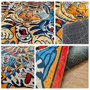 Talismanic Tiger Japanese Woodblock Area Rug, Vintage Poster Japan ...