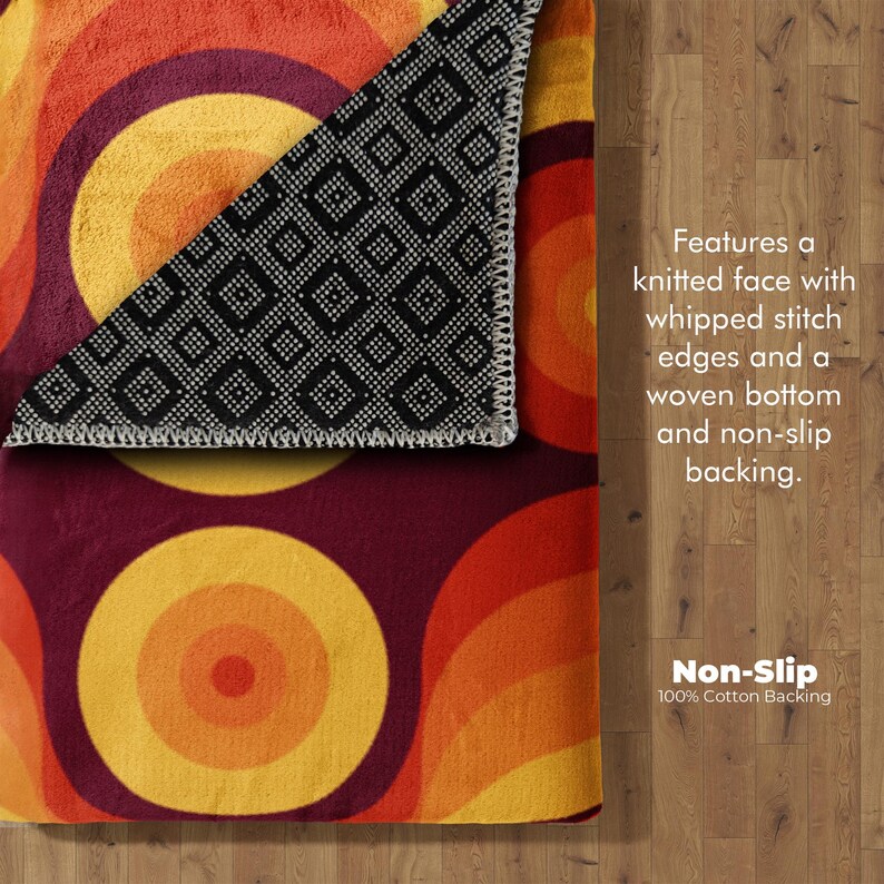 Orange Retro 70s Style Rug With Concentric Circles and Wavy Patterns in ...