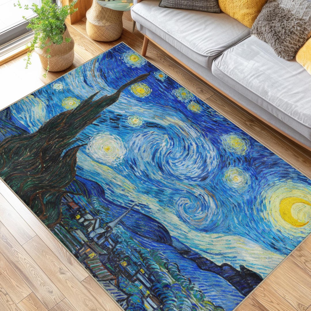Starry Night Rug: Van Gogh Impressionist Landscape, Non-slip Microfiber ...