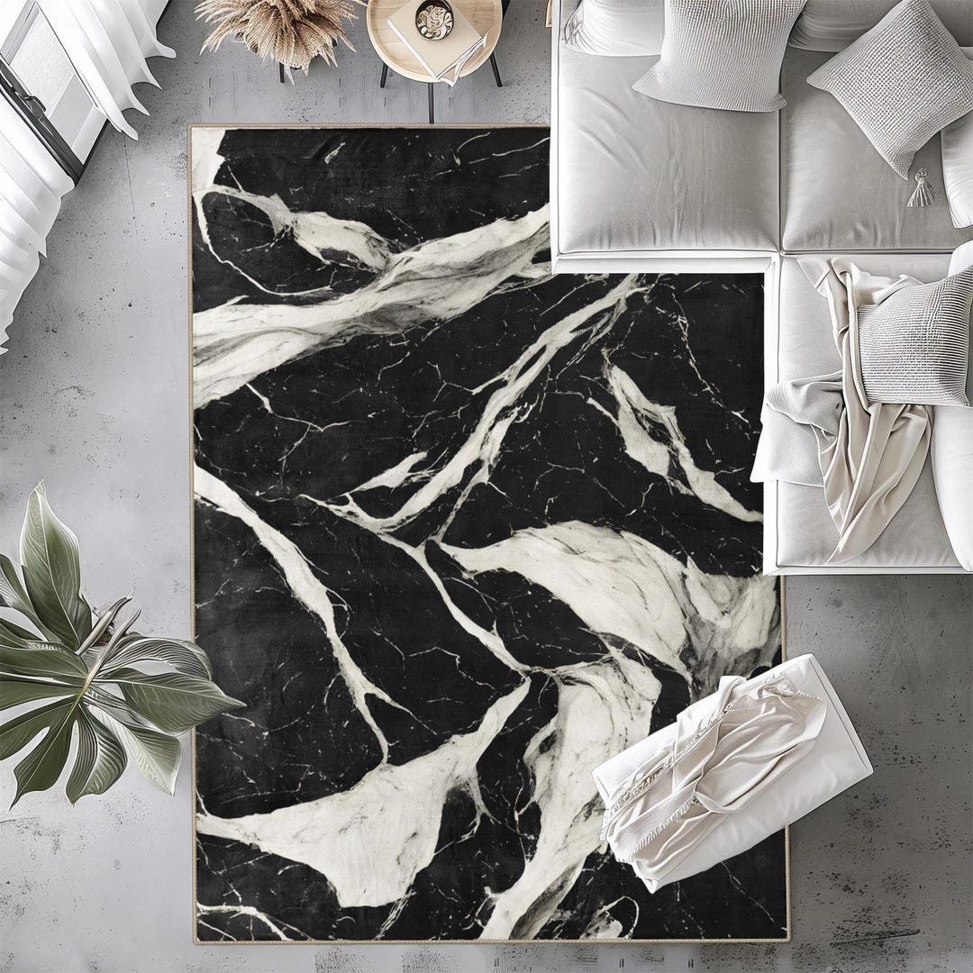 Marbled Texture Rug: Modern Art Decor, Machine Washable - Etsy