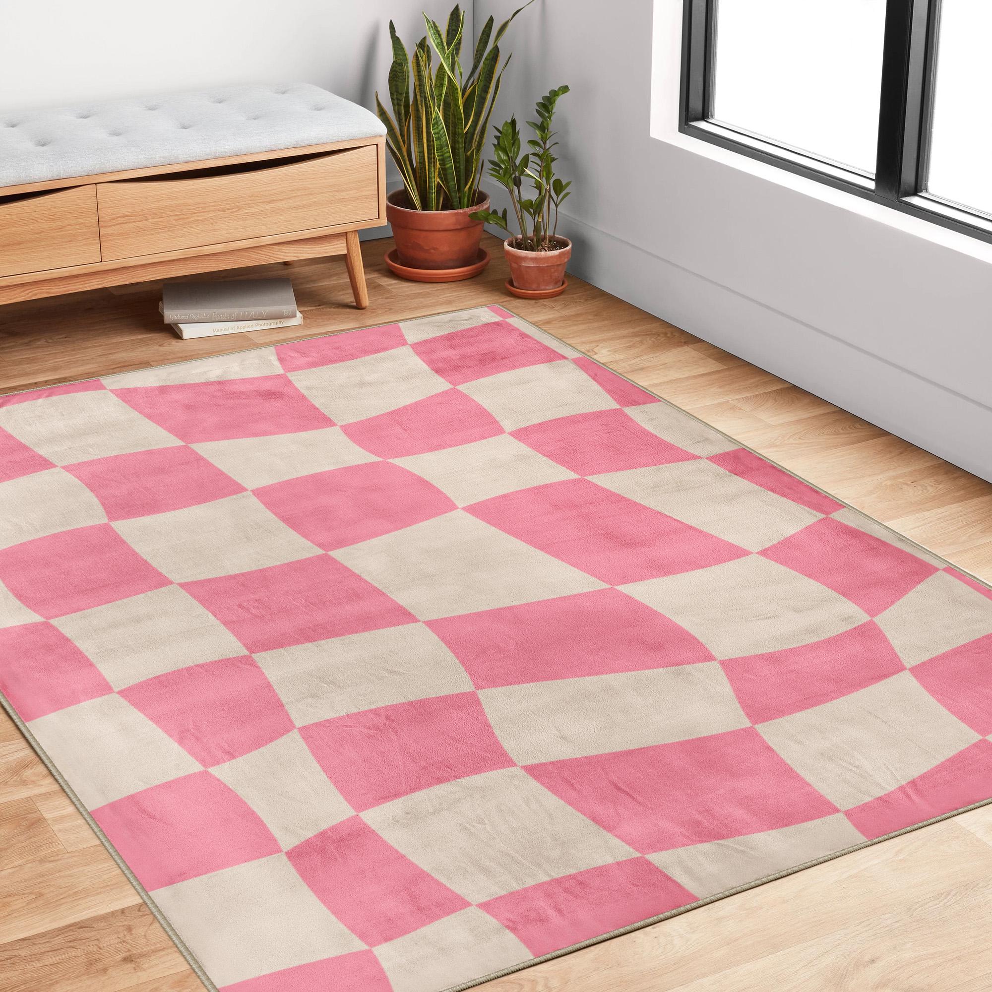Pink Checkered Area Rug: 70s Groovy Hippie Chic Decor - Etsy