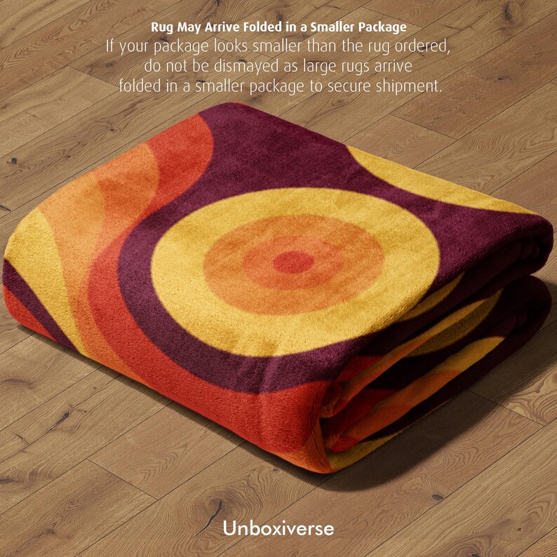 Orange Retro 70s Style Rug With Concentric Circles and Wavy Patterns in ...