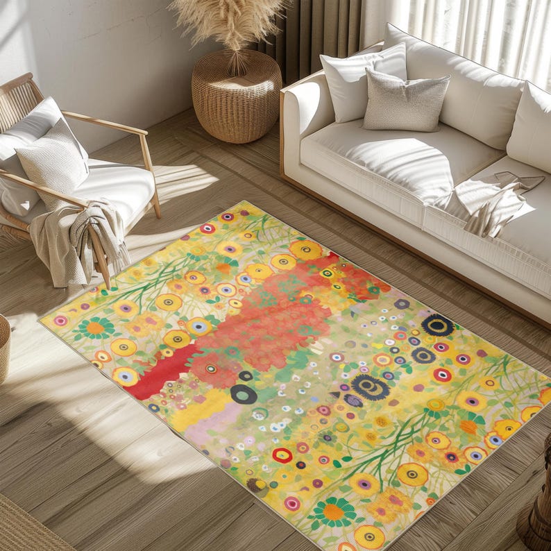 Gustav Klimt Inspired Floral Rug: Modern Art Microfiber Carpet - Etsy