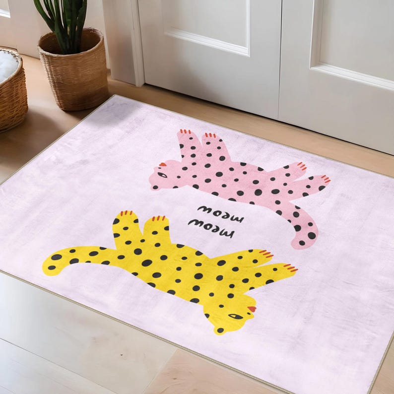 Pink Meow Meow Cat Rug Colorful Spotted Leopard Pattern Area Rug for ...