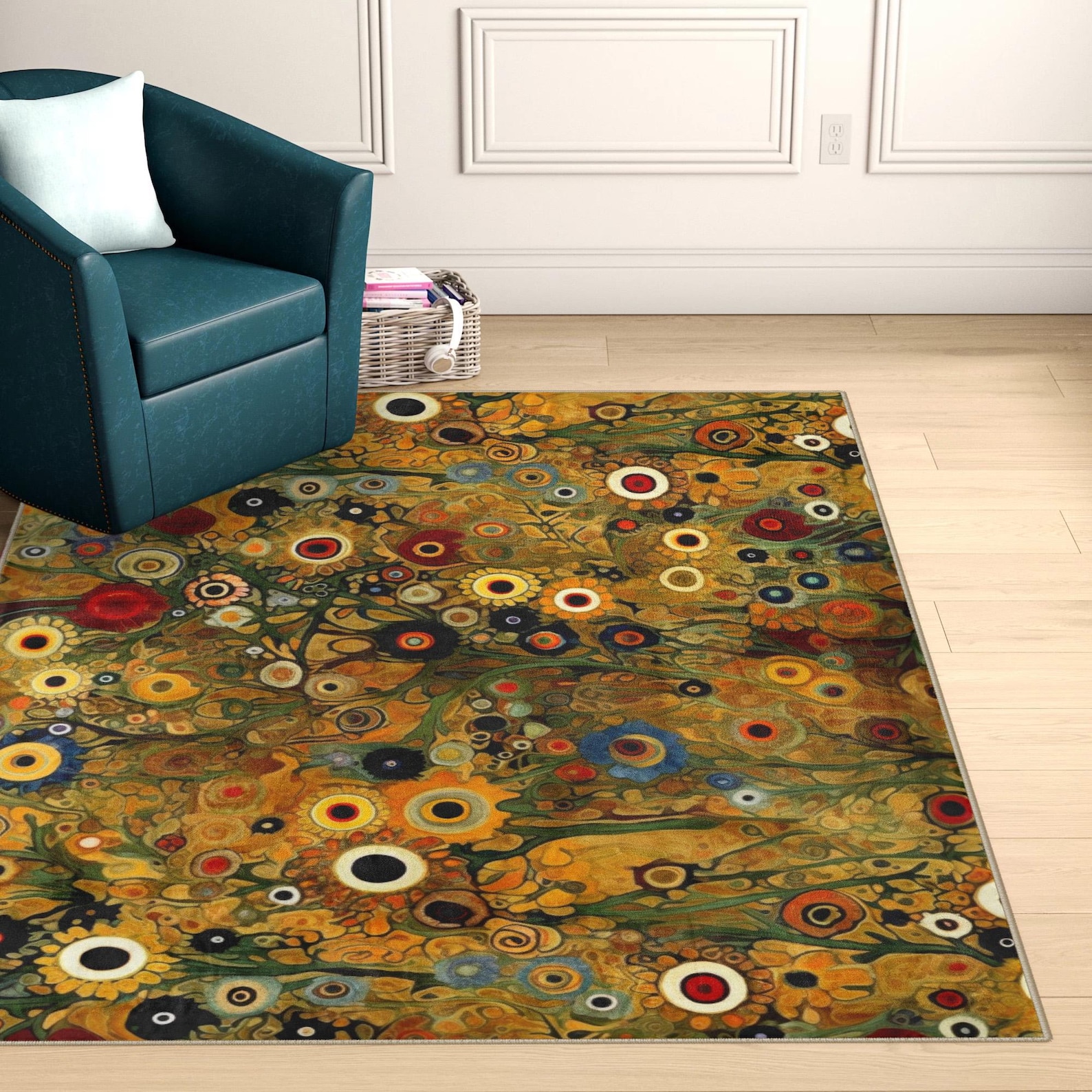 Gustav Klimt-inspired Ornate Floral Rug With Intricate Patterns and ...