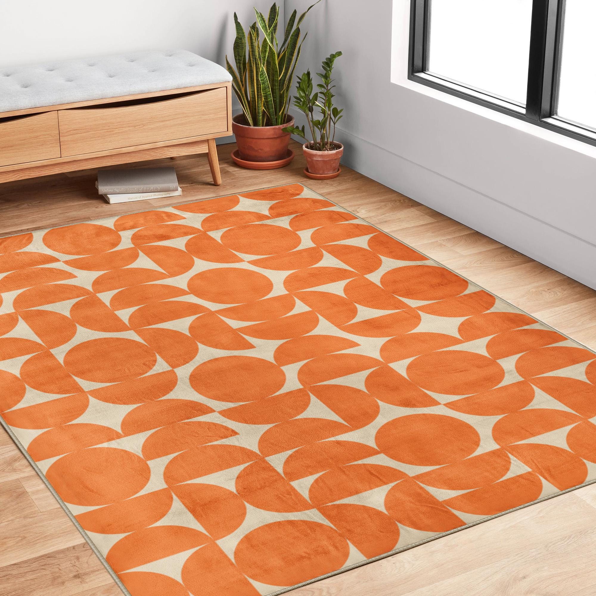 Bauhaus Inspired Orange Non-slip Washable Carpet, Mid Century Vibes ...