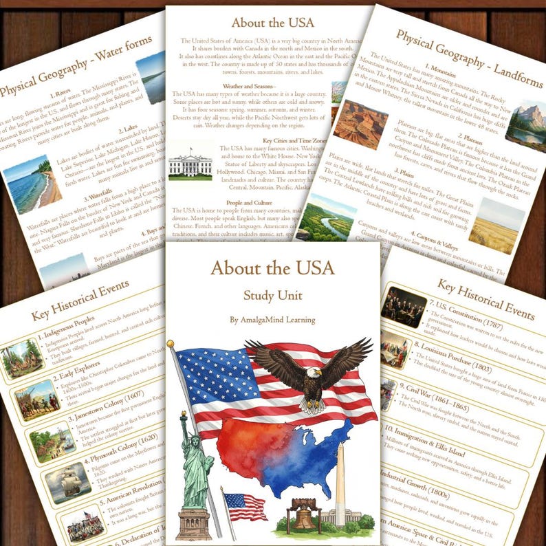 United States Unit Study Worksheets | USA Geography, History ...