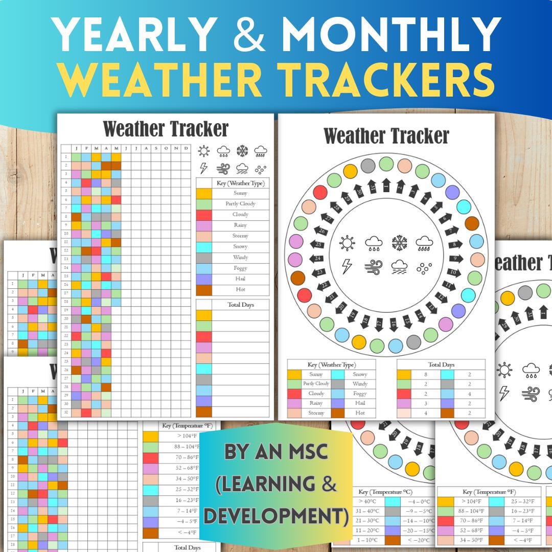 Weather Tracker, Temparture Tracker, Yearly, Monthly, Printable Journal ...