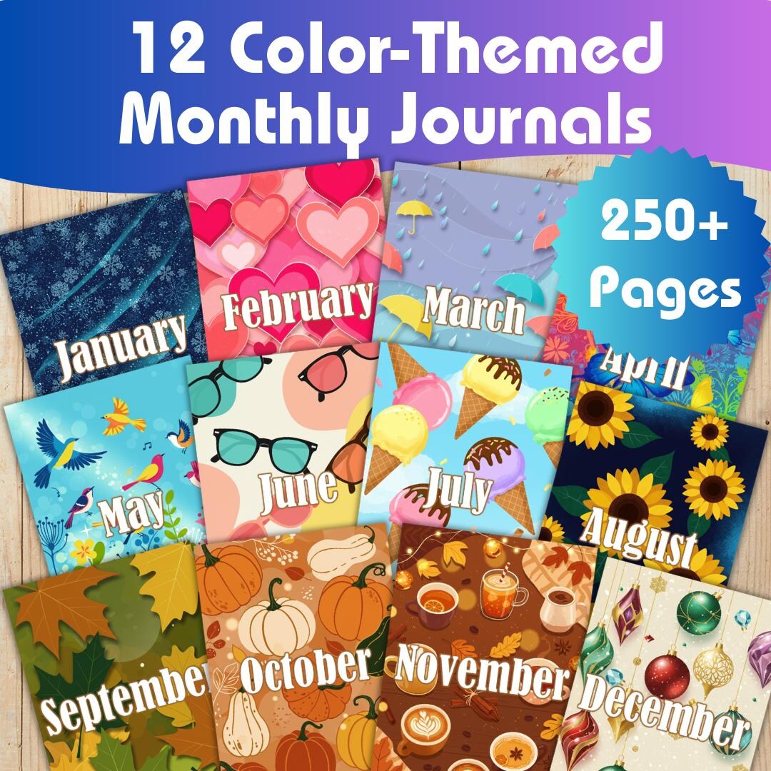 12 Monthly Journal Bundle 2026 | 12 Themed Pre-colored Journals | A4 A5 ...