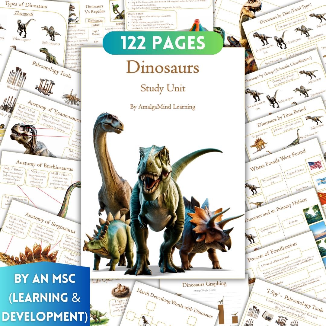 Dinosaurs Unit Study Worksheets, Dinosaur Lifecycle, Anatomy, Fossils ...