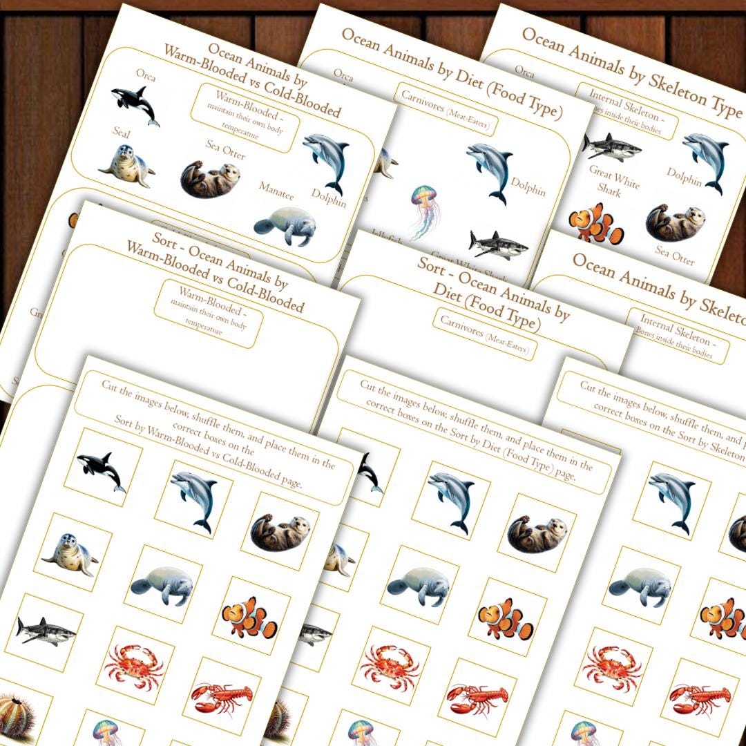 Ocean Animals, Sea Animals Unit Study Printable, Montessori Homeschool ...