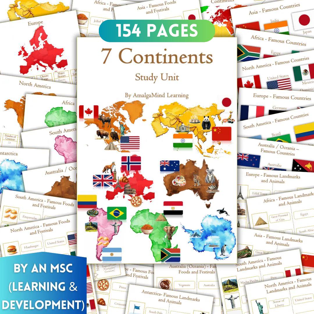 7 Continents Unit Study Printable | Countries Flags Worksheets ...