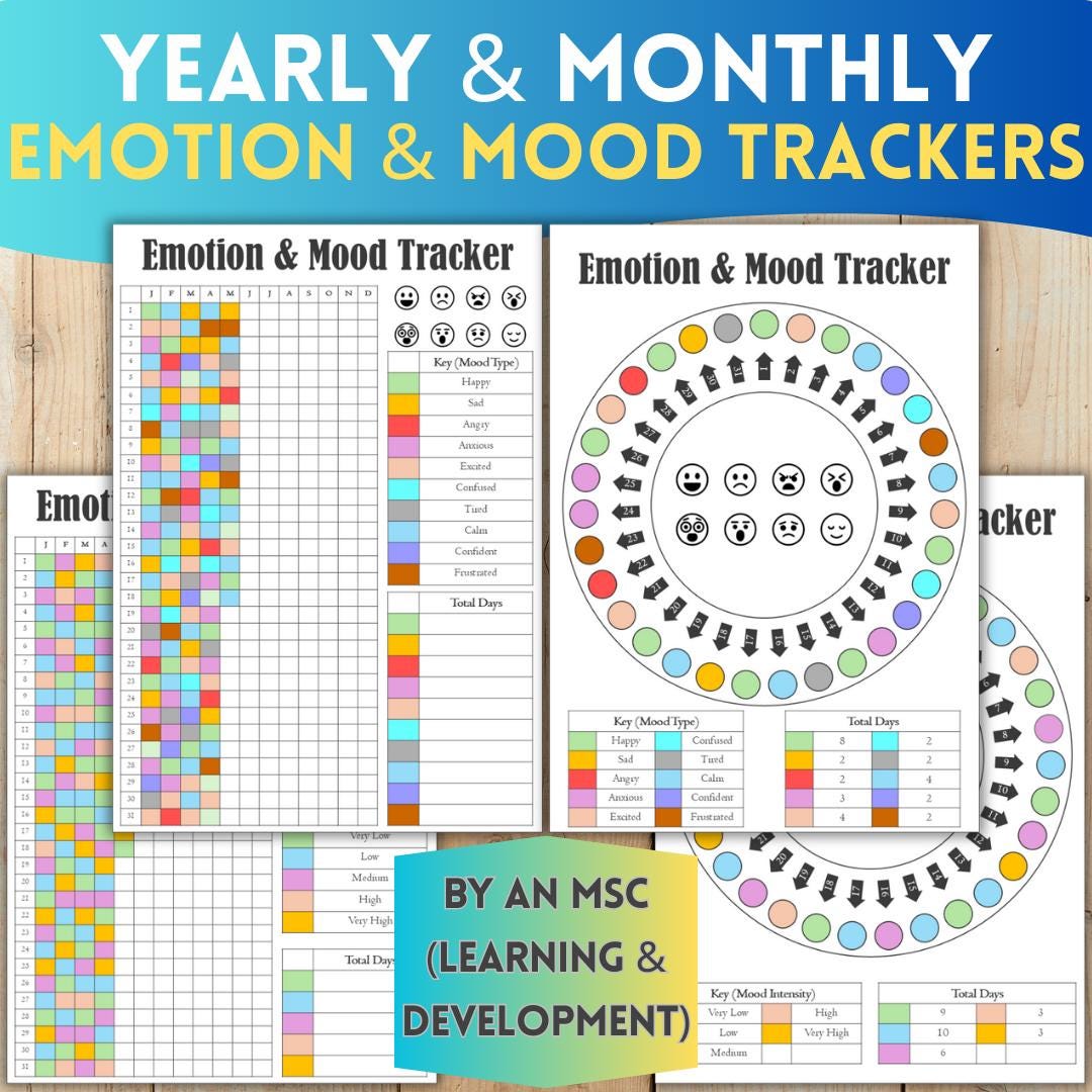 Emotion, Mood Tracker Yearly, Monthly, Printable Journal, Planner, Mood ...