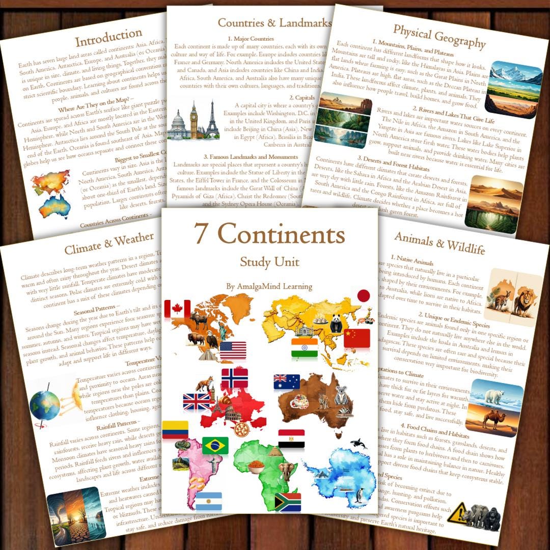 7 Continents Unit Study Printable | Countries Flags Worksheets ...