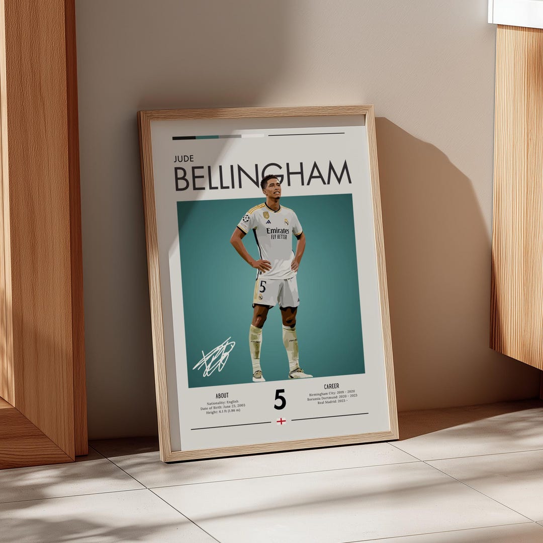 Jude Bellingham Poster – Real Madrid Football Print – Retro Soccer Wall ...