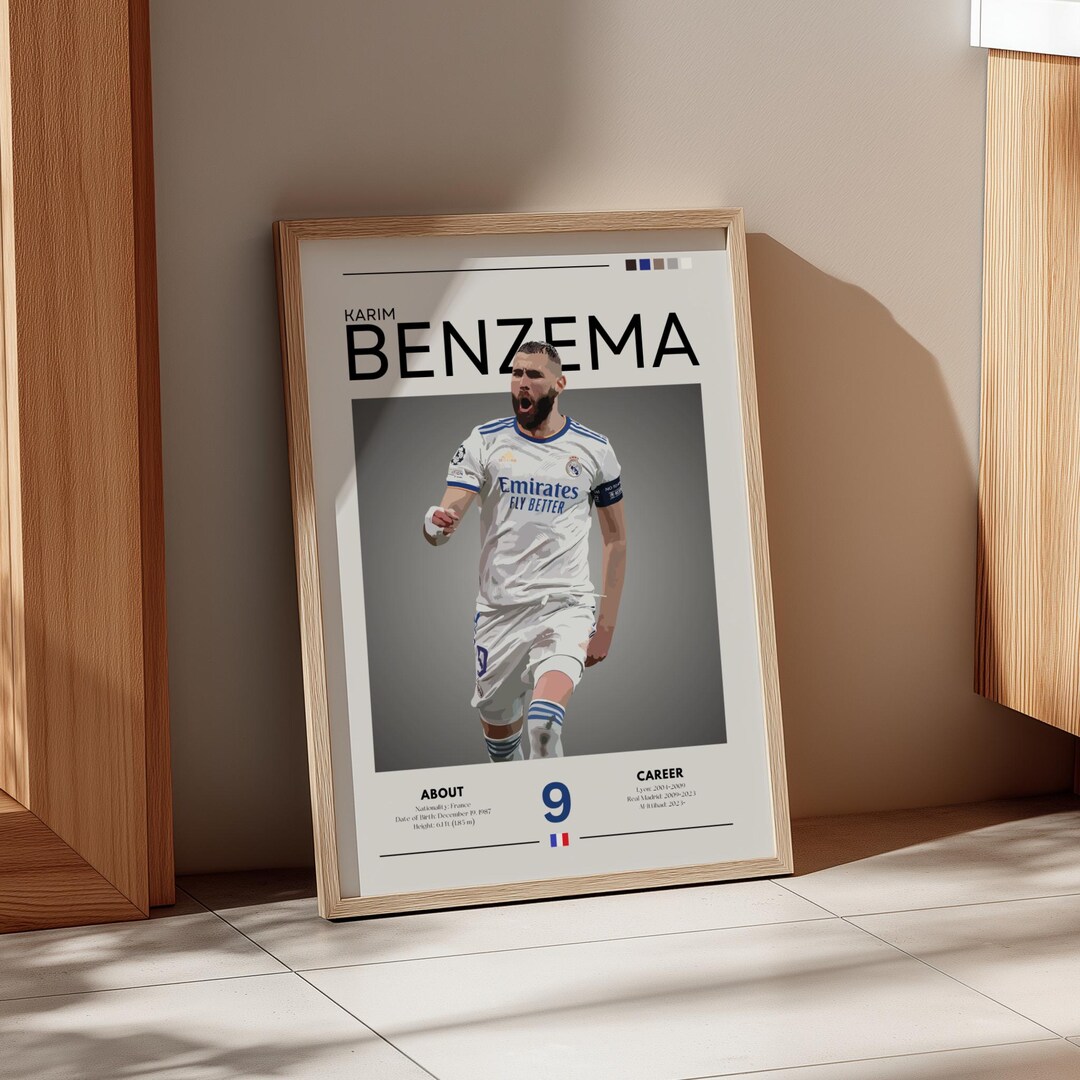 Karim Benzema Poster – Real Madrid Legend Print – Retro Football Wall ...