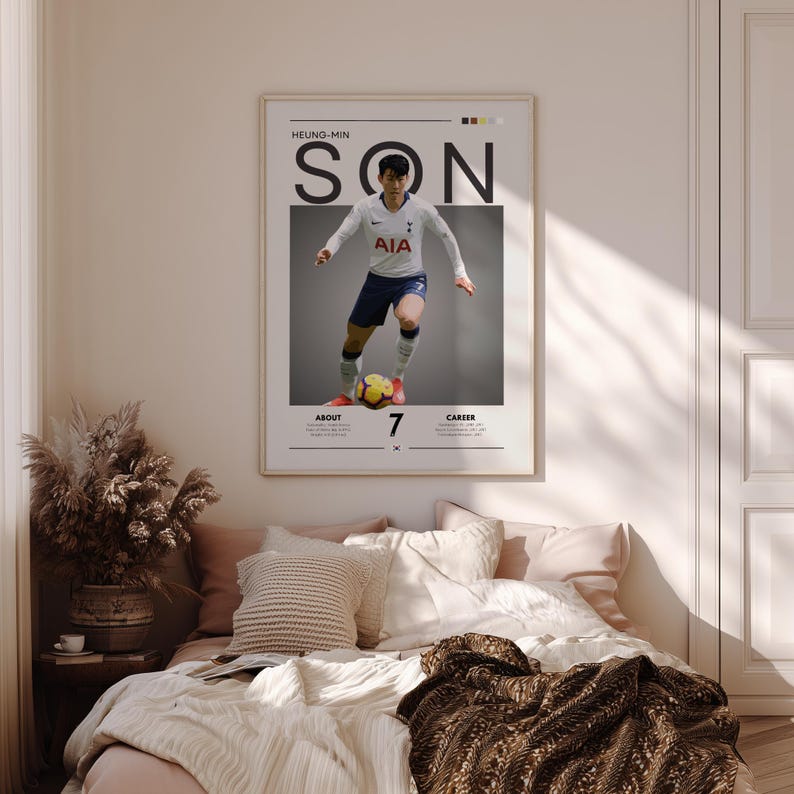 Heung-min Son Poster – South Korea Football Star Print – Retro Soccer ...