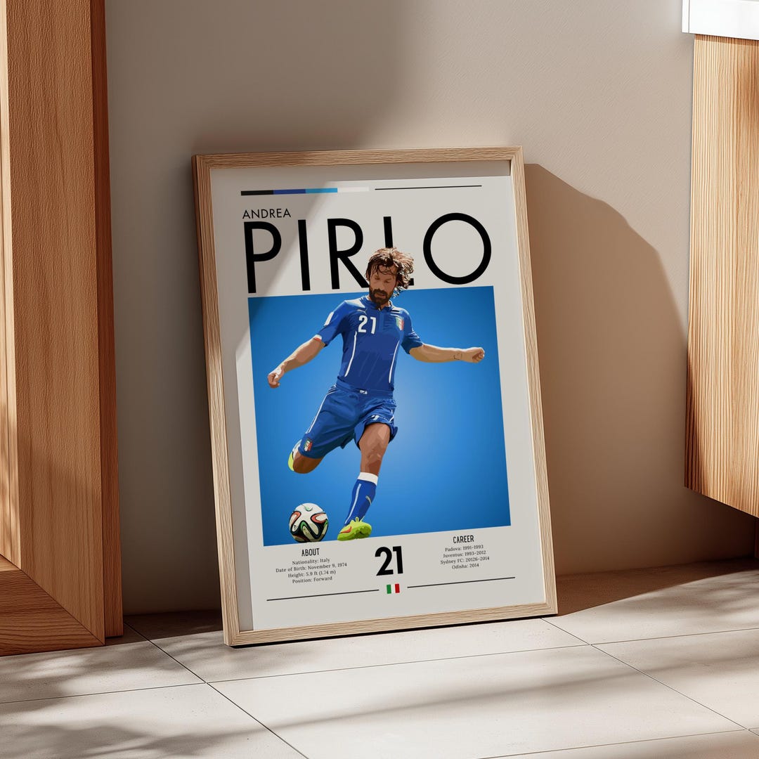 Andrea Pirlo Poster – Italy Football Maestro Print – Retro Soccer Wall ...