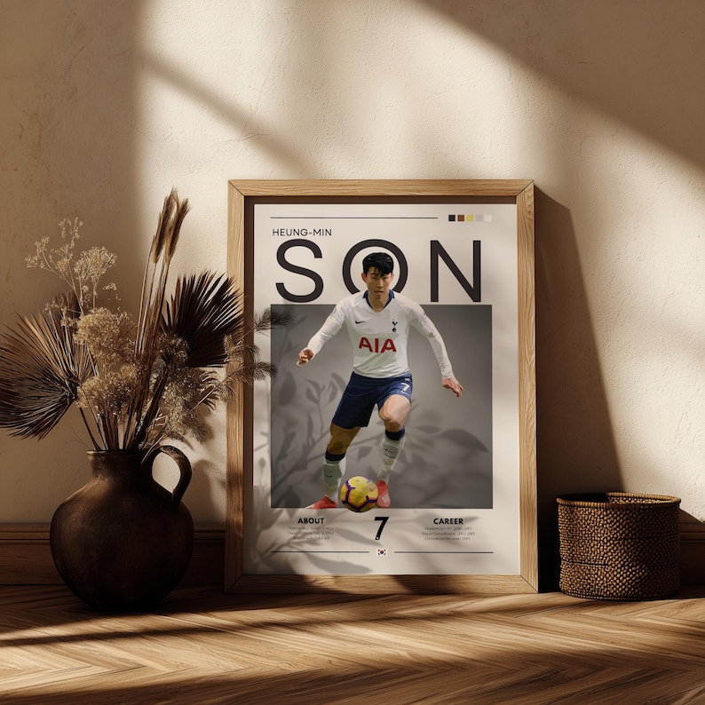 Heung-min Son Poster – South Korea Football Star Print – Retro Soccer ...