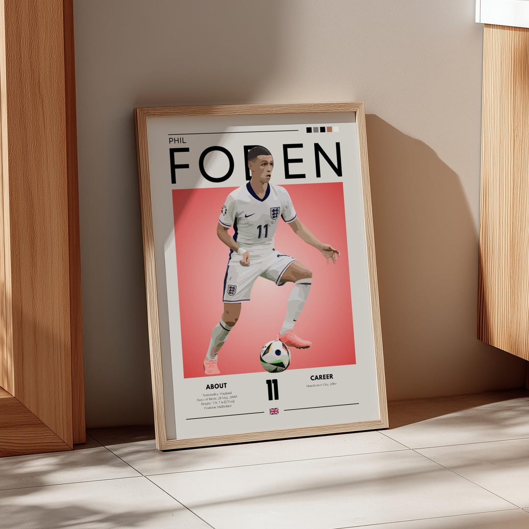 Phil Foden Poster – England #11 Football Print – Retro Soccer Wall Art ...