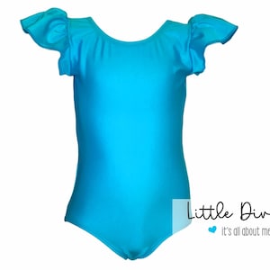 Turquoise Leotard spandex/nylon-shiny child FLUTTER/RUFFLE - Etsy
