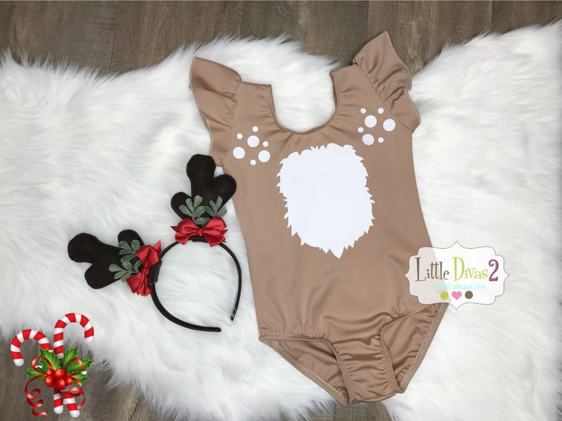Reindeer/deer Leotard child's Beige Flutter/ruffle | Etsy