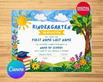 Editable Kindergarten Graduation Certificate, Kids Diploma Award ...