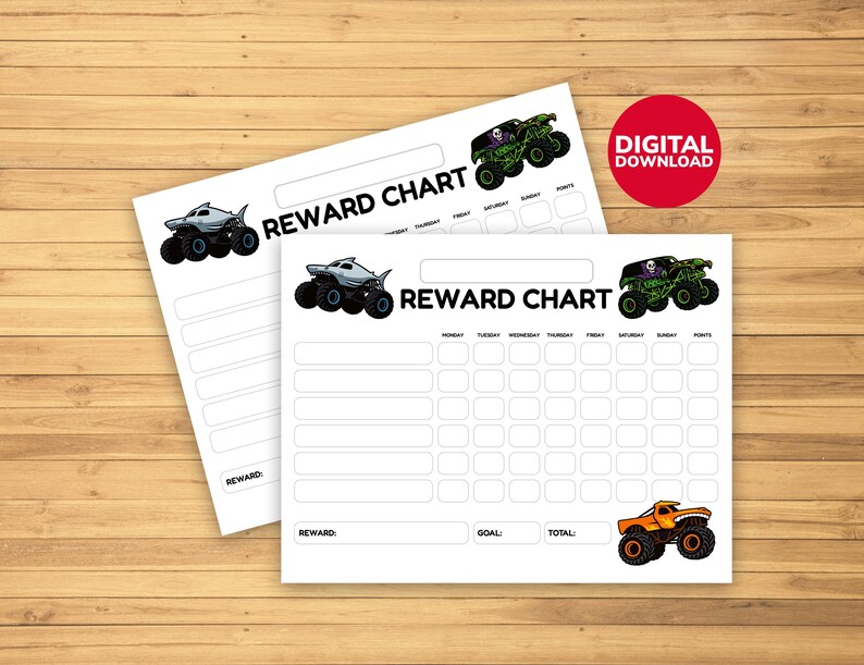 Monster Truck Reward Chart: Printable Reward Tracker (PDF & JPEG Files ...