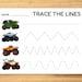 Monster Truck Tracing Worksheets: Preschool Pre-writing Activity (3 ...