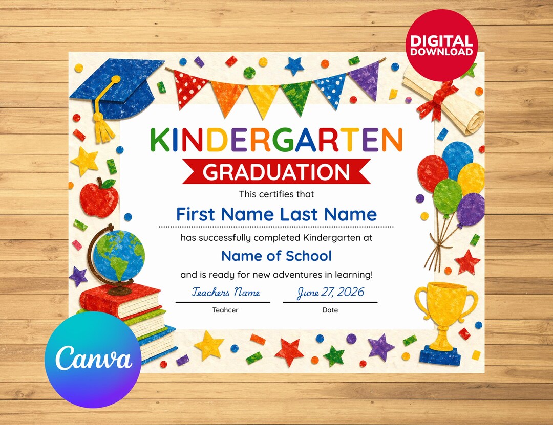 Kindergarten Graduation Diploma Template | Editable in Canva ...