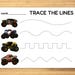 Monster Truck Tracing Worksheets: Preschool Pre-writing Activity (3 ...