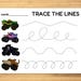 Monster Truck Tracing Worksheets: Preschool Pre-writing Activity (3 ...